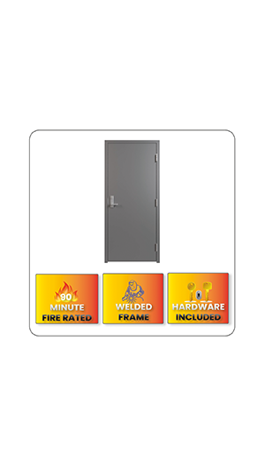 LEFT-Handed Gray Primed Steel Commercial Door Kit with Mortise Lock and ...